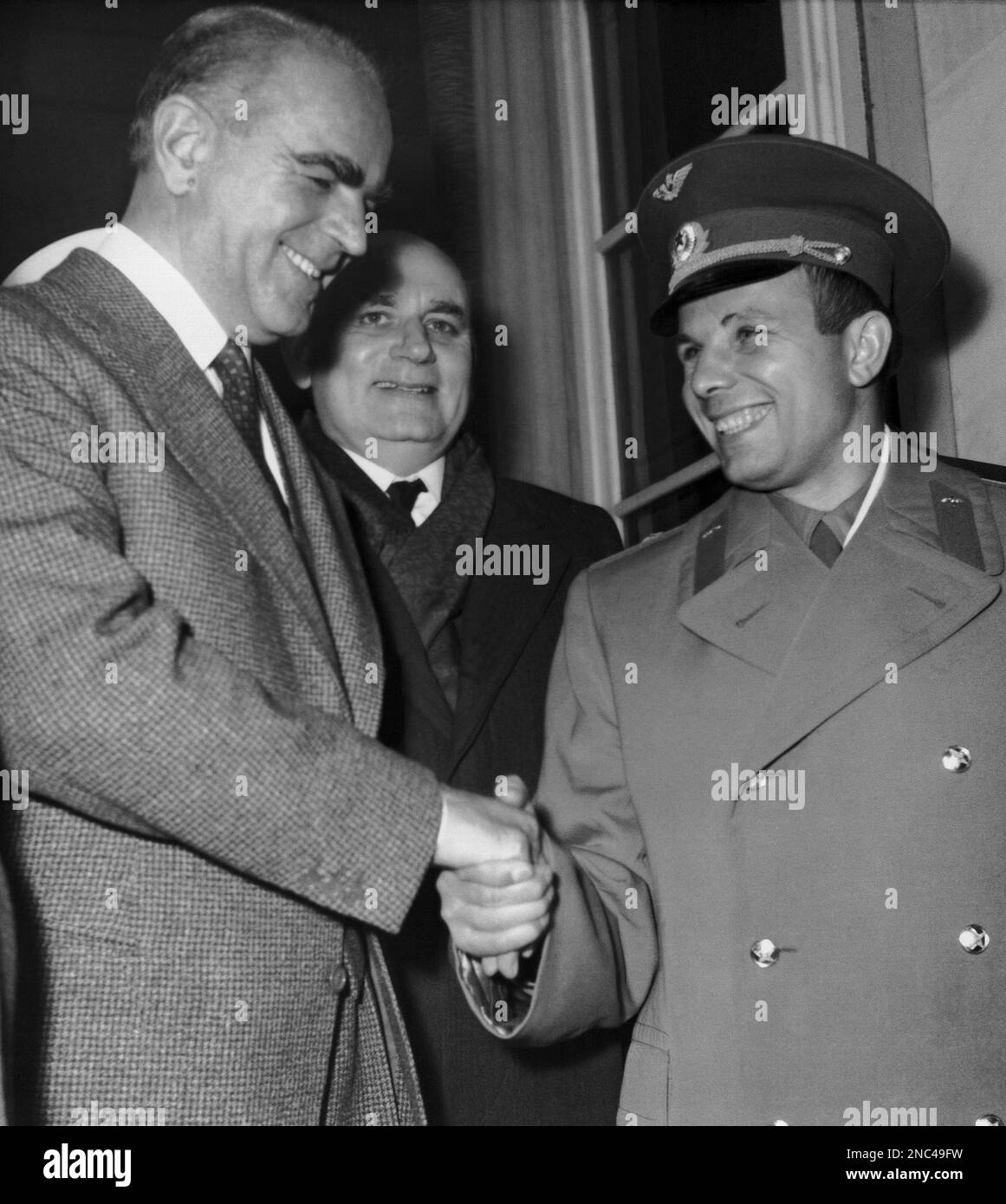 Soviet Astronaut Yuri Gagarin, right, is greeted by Greek Premier ...