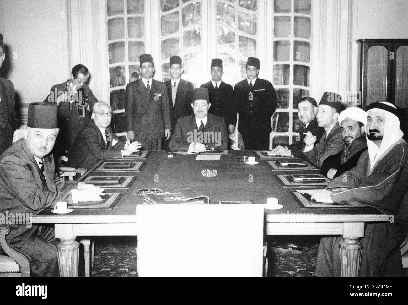 Representatives of Arab League meet in Cairo on Dec. 8, 1948. Left to ...