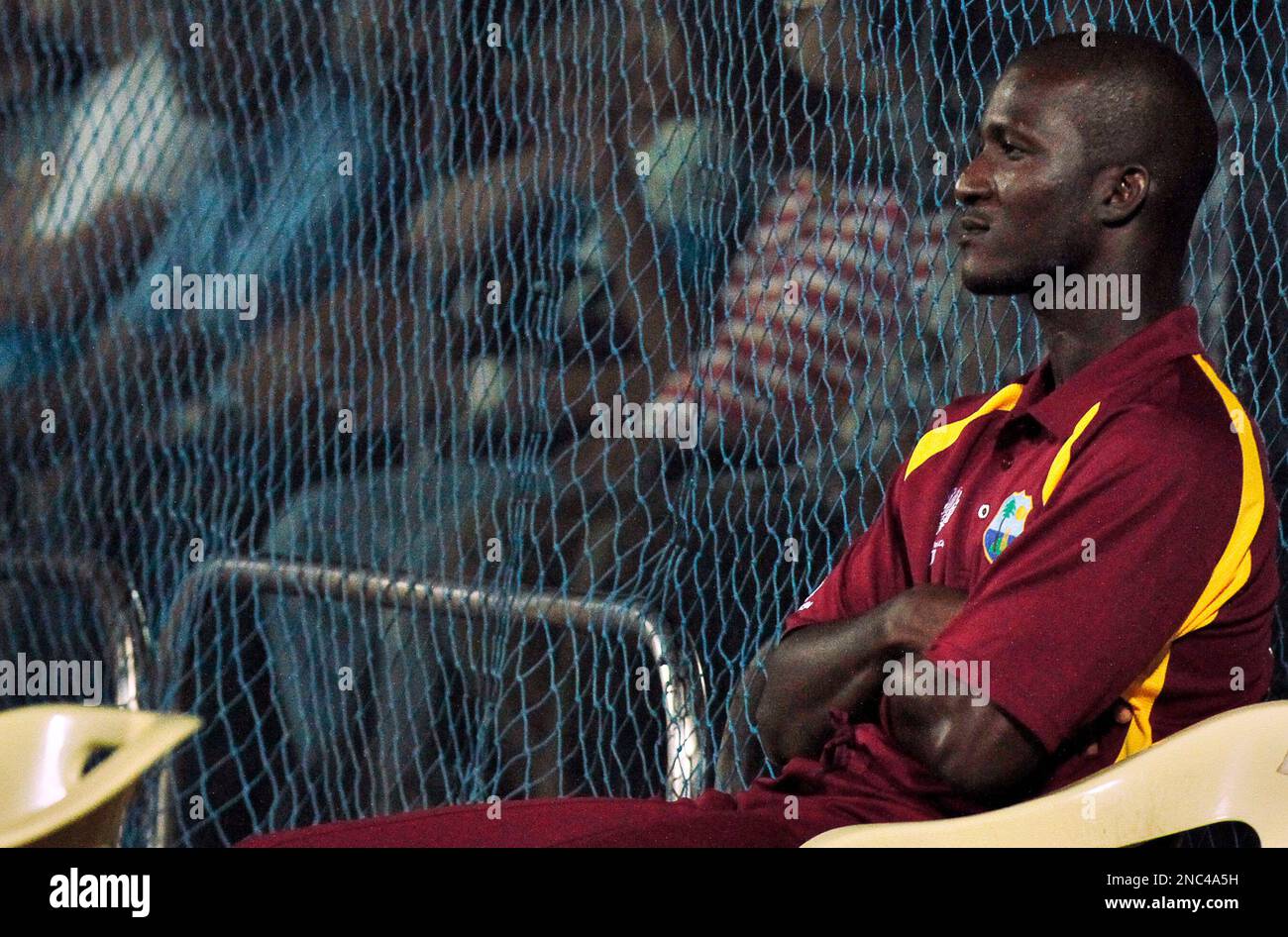 West Indies' captain Darren Sammy watches the last over bowled of the ...
