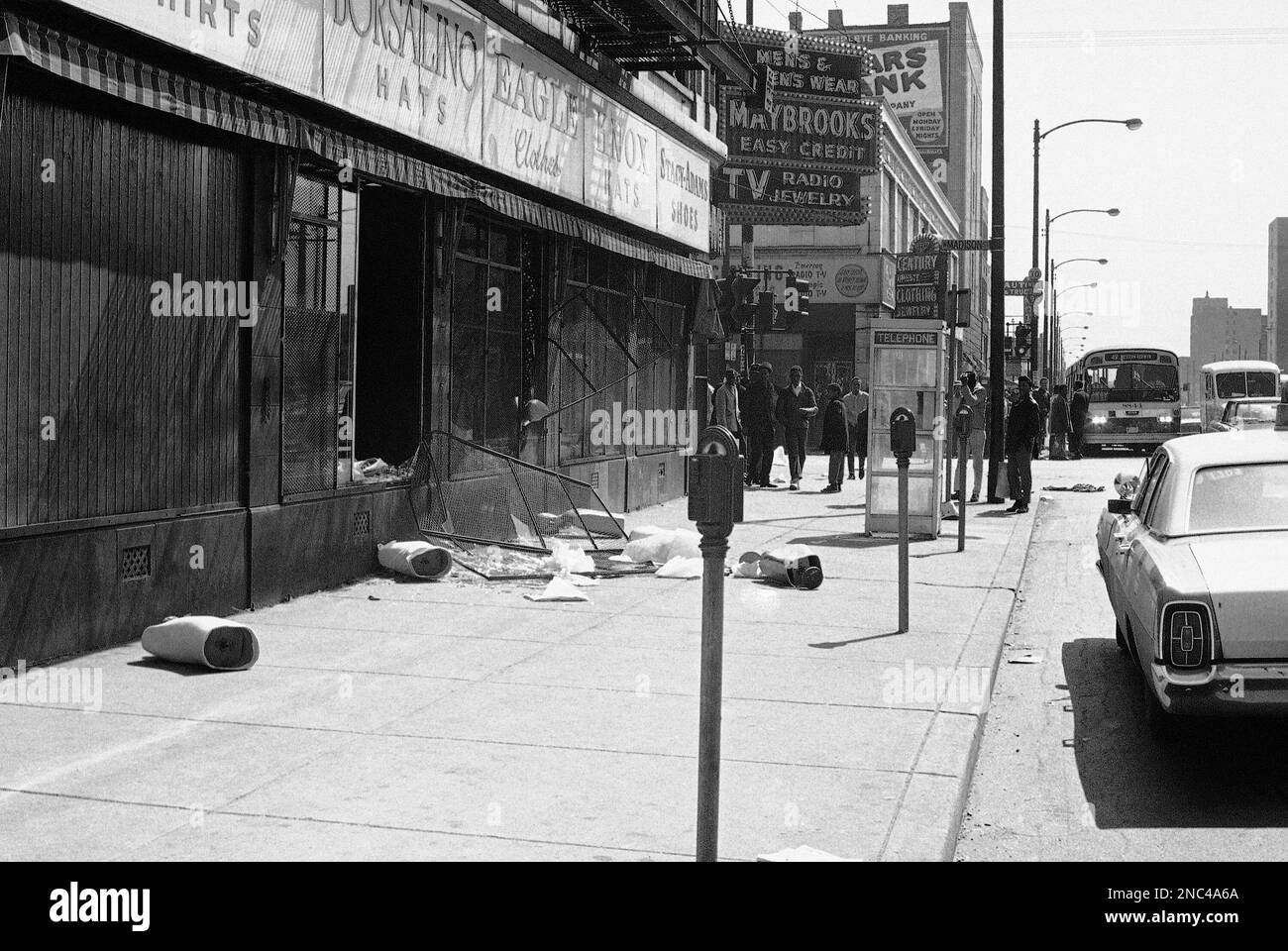 Damage from looting and rioting are evident in Chicago, Ill, April 5 ...