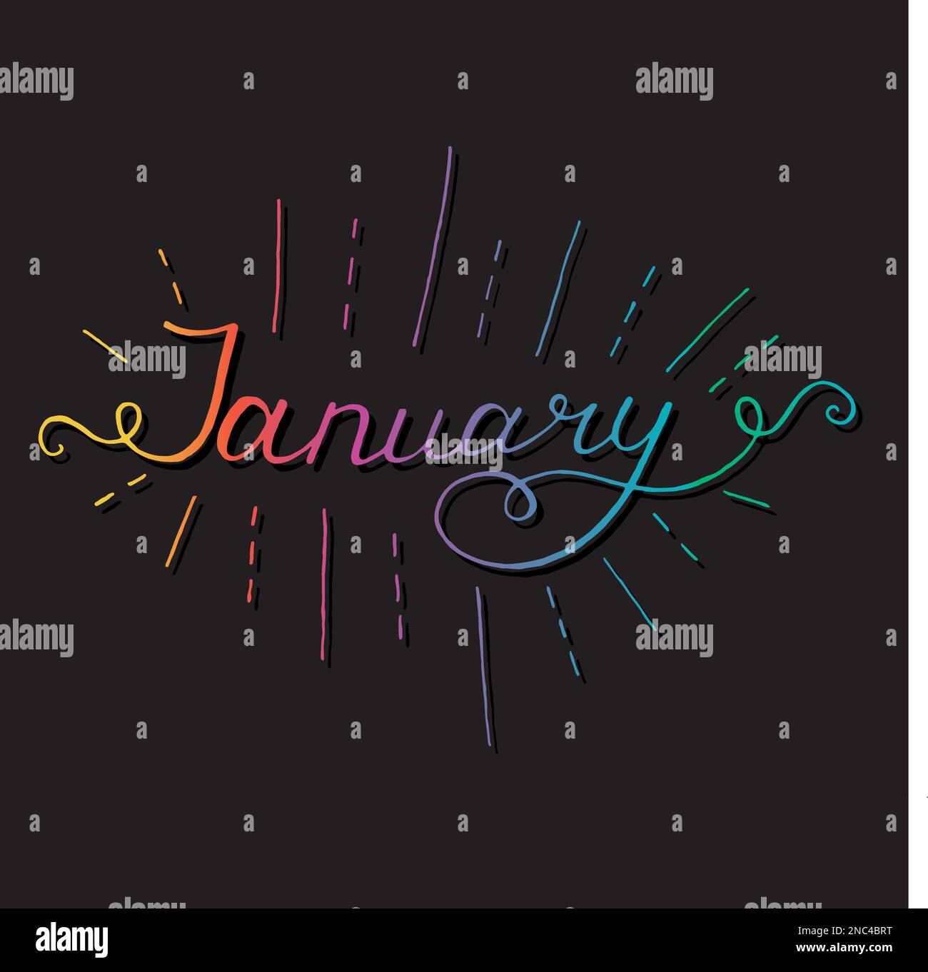 January. Typographic Design. Black Hand Lettering Text Isolated on ...