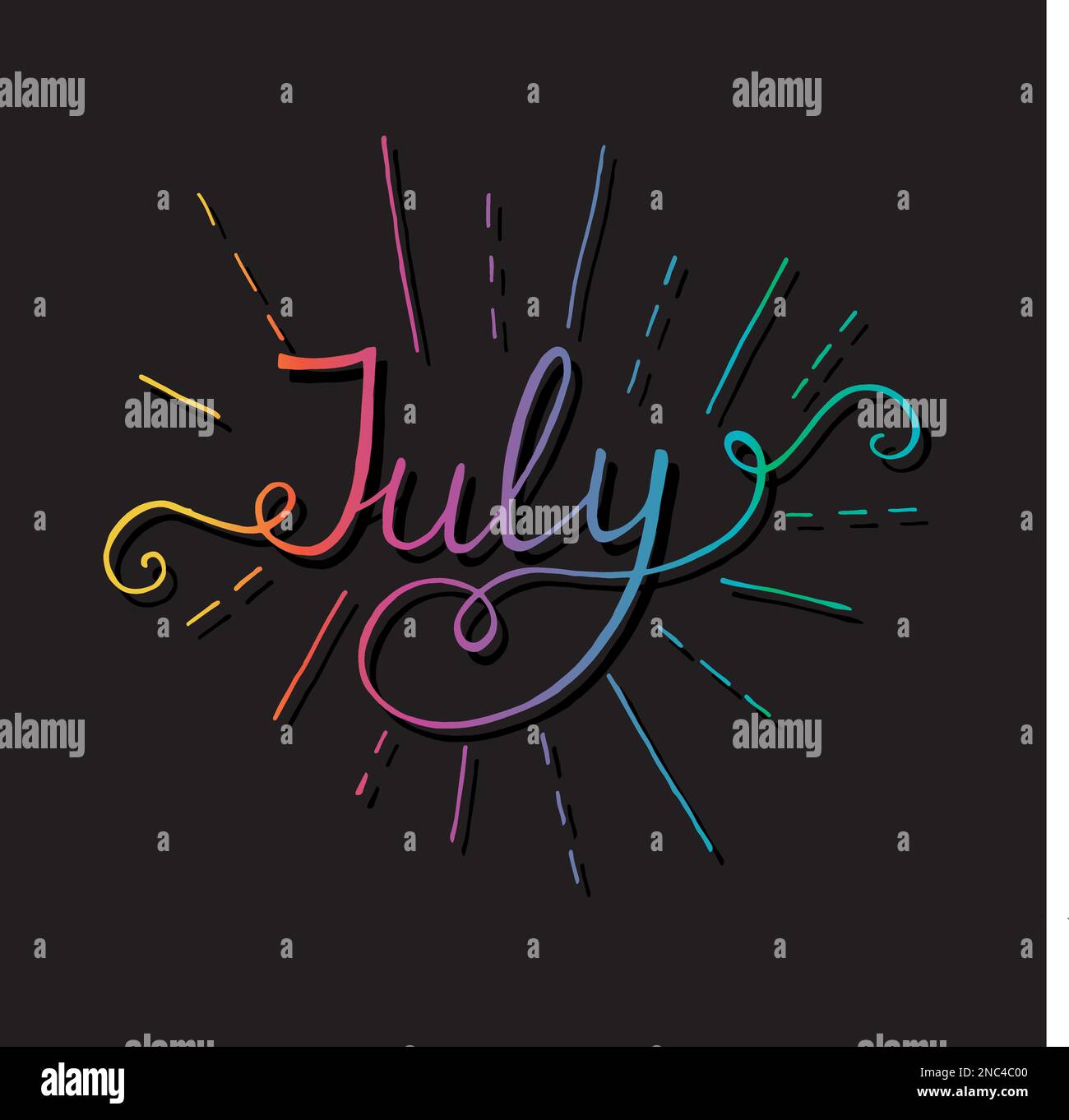 July - hand drawn lettering. Perfect brush typography for cards, poster ...