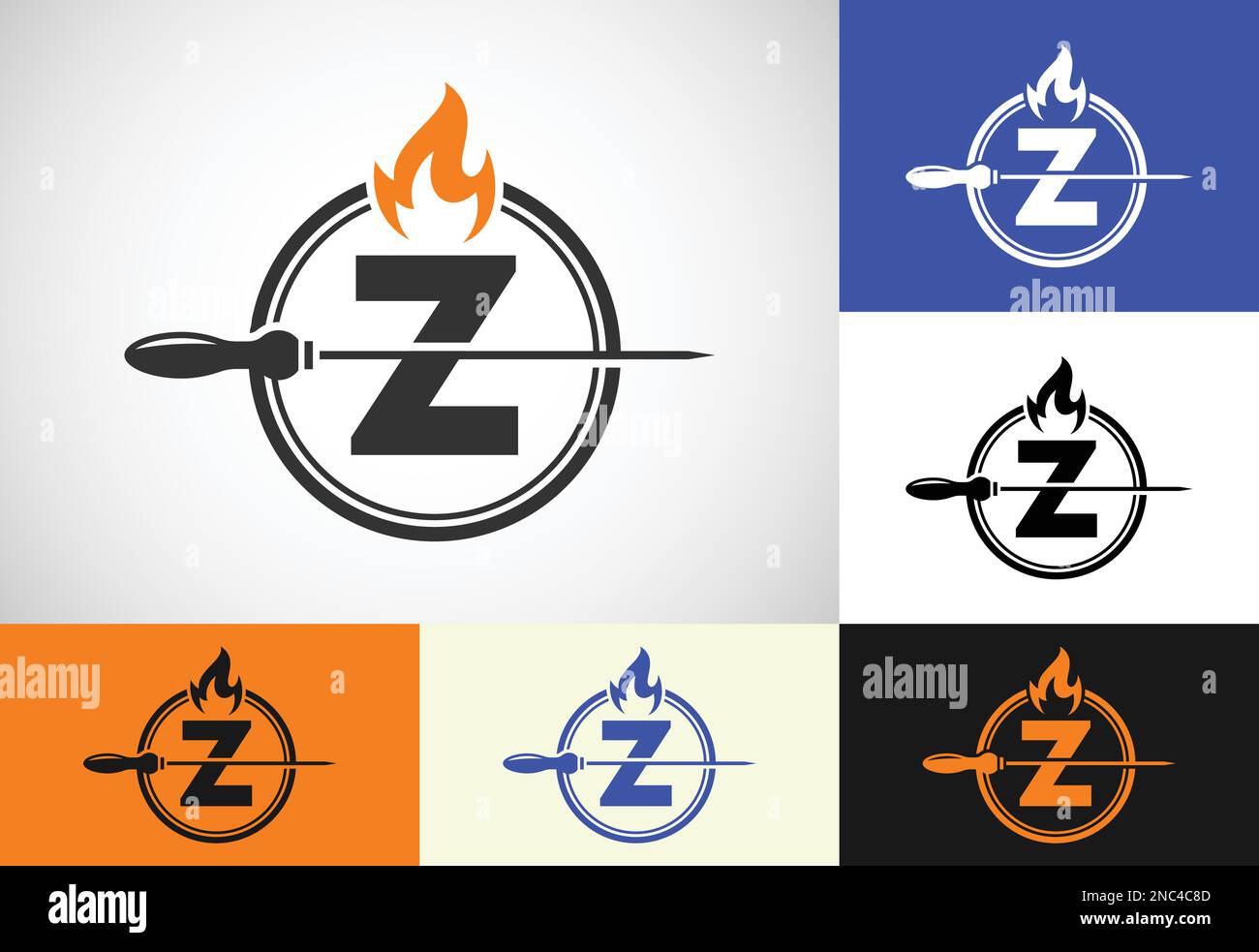 Initial Z letter alphabet with a skewer and fire flame. Logo design for ...