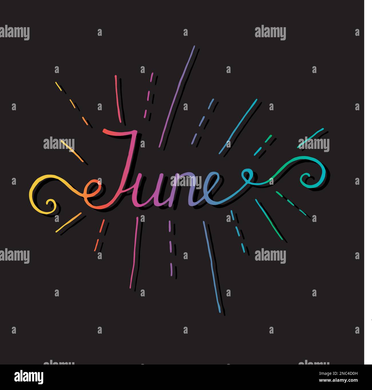 June lettering print. Summer minimalistic illustration. Isolated ...