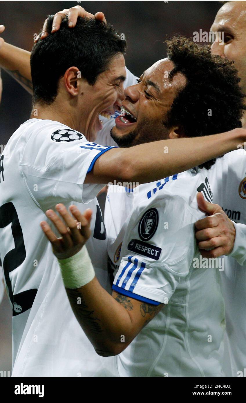 Real Madrid's Angel Di Maria from Argentina, left celebrates with ...