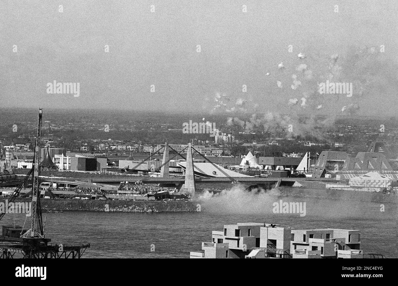 Fireworks explode in air over Montreal’ Expo 67 in Montreal on Thursday ...