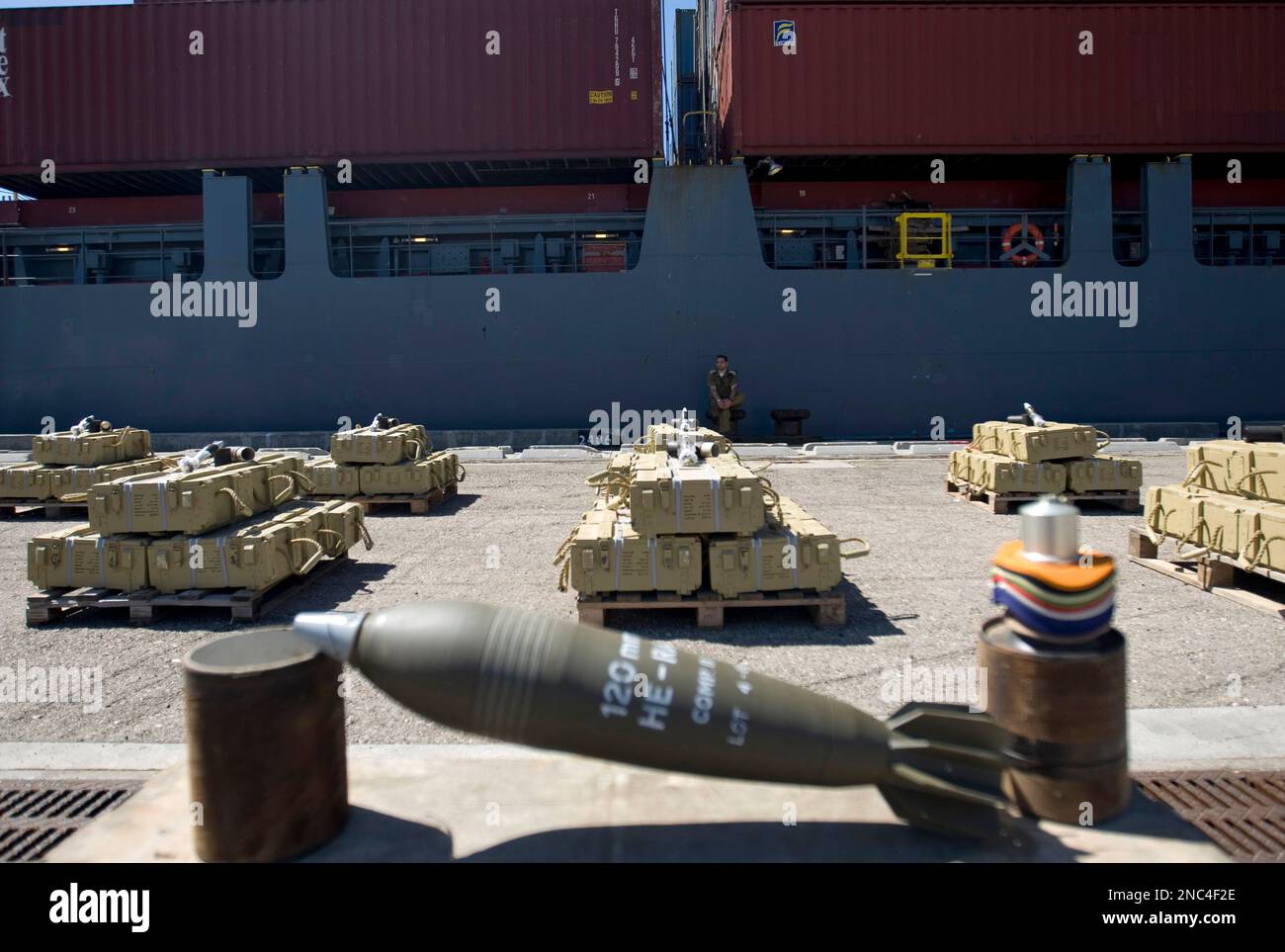 A 120mm mortar shell seized from the Victoria cargo ship that was ...