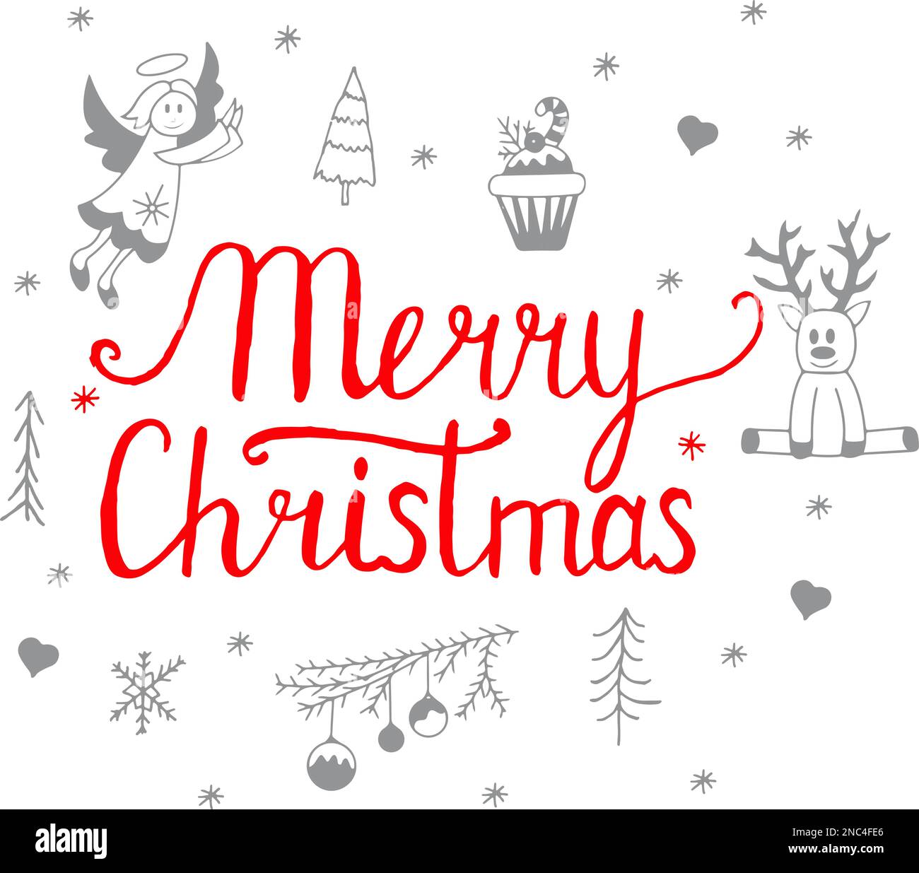 Christmas icons set.Vector. Merry Christmas. Hand lettering ...