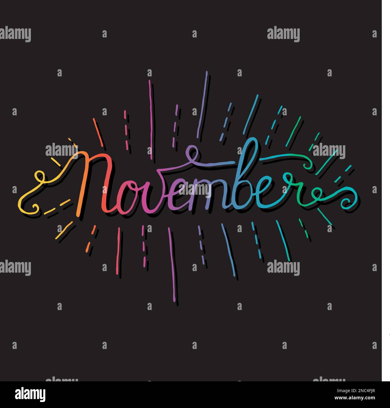 November month lettering calligraphy on black background Stock Vector ...