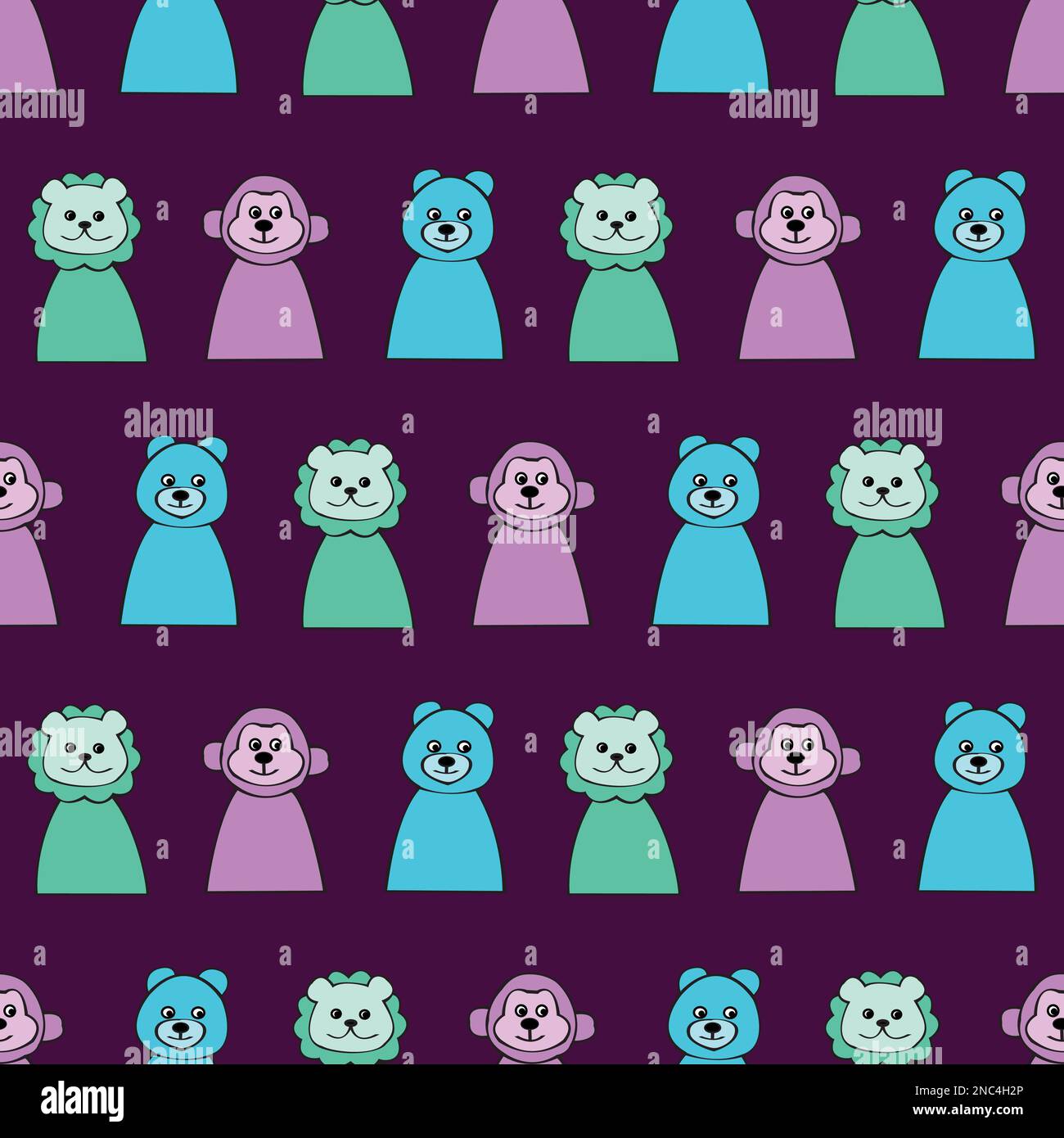 Funny seamless pattern with cartoon animal - vector illustration Stock ...