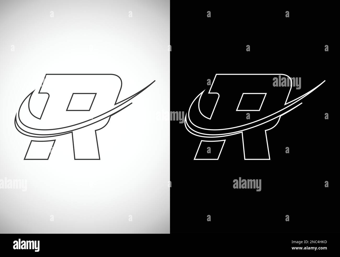 Initial letter R with a swoosh line art-style logo. Modern vector ...