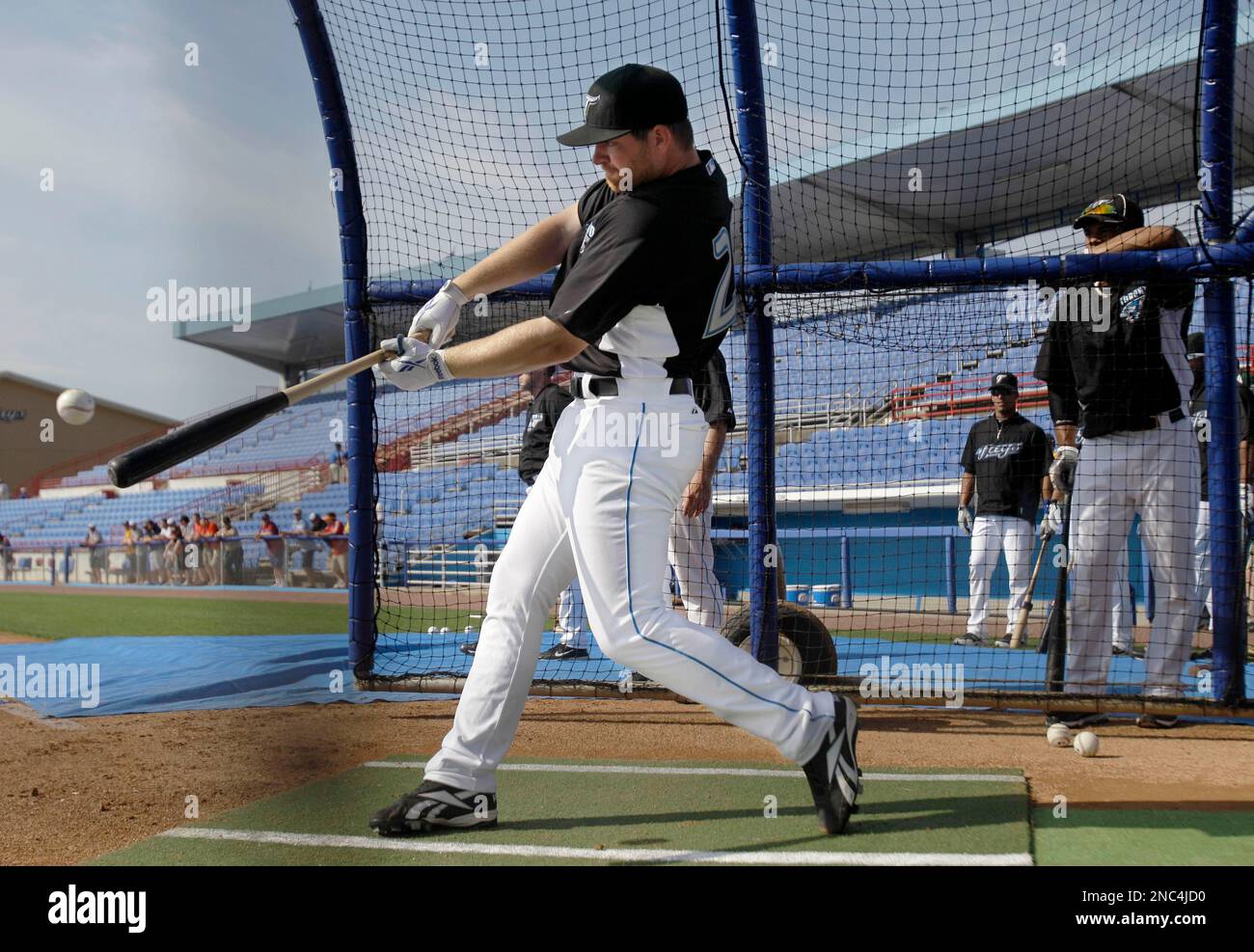 Toronto Blue Jays Adam Lind takes batting practice before the Blue Jays ...