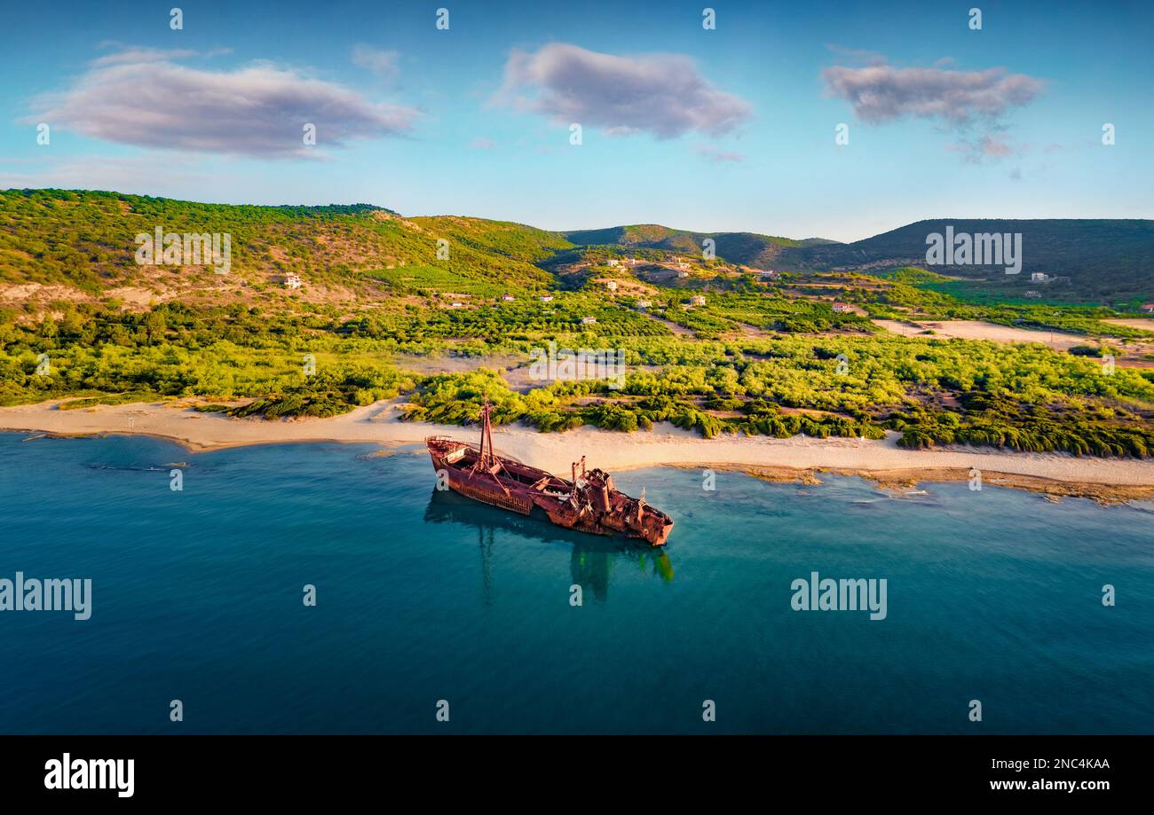 Spectacular morning view of Valtaki beach with Dimitrios Shipwreck ...