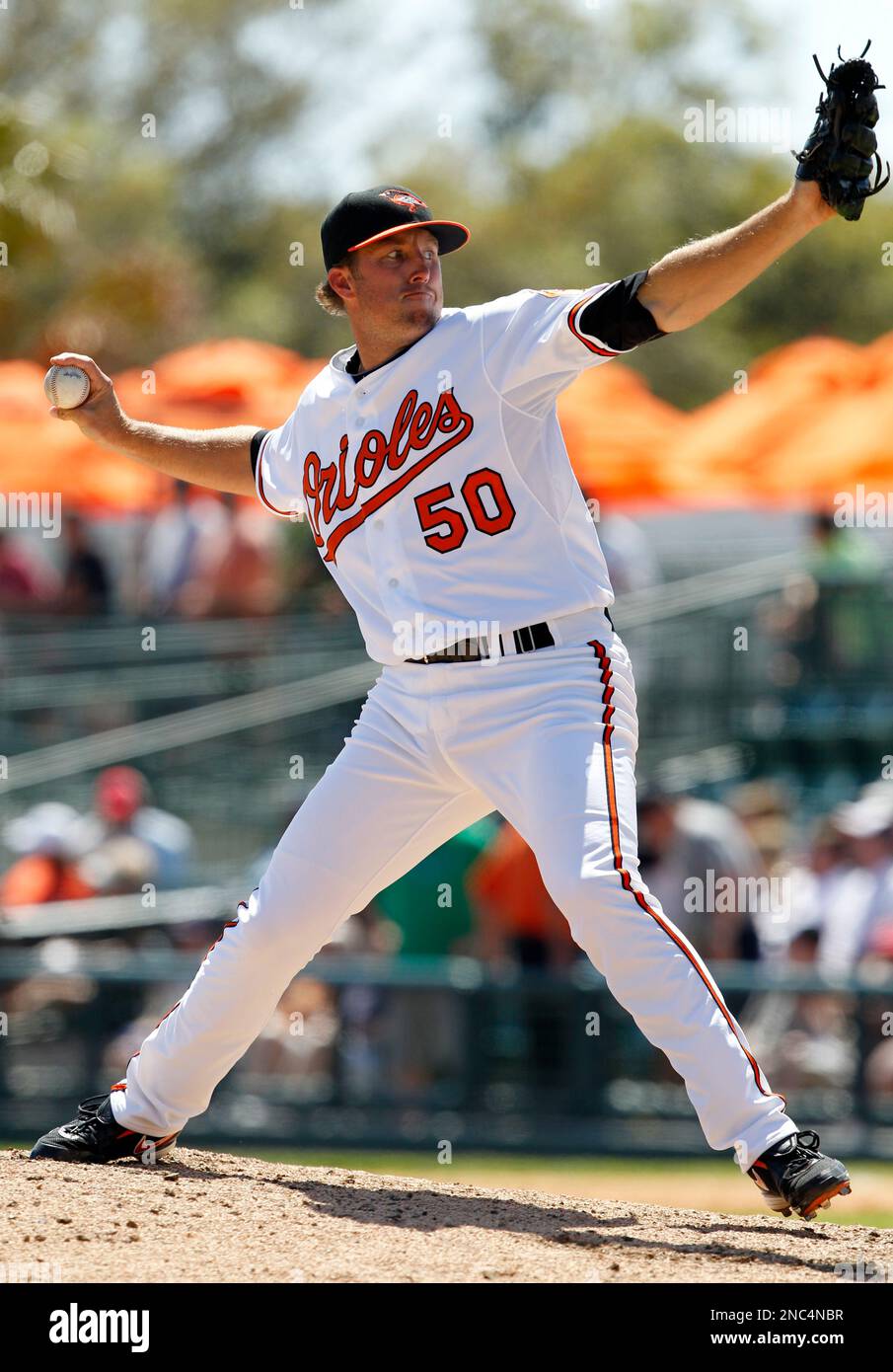 Baltimore Orioles pitcher Jeremy Accardo (50) throws in a spring ...
