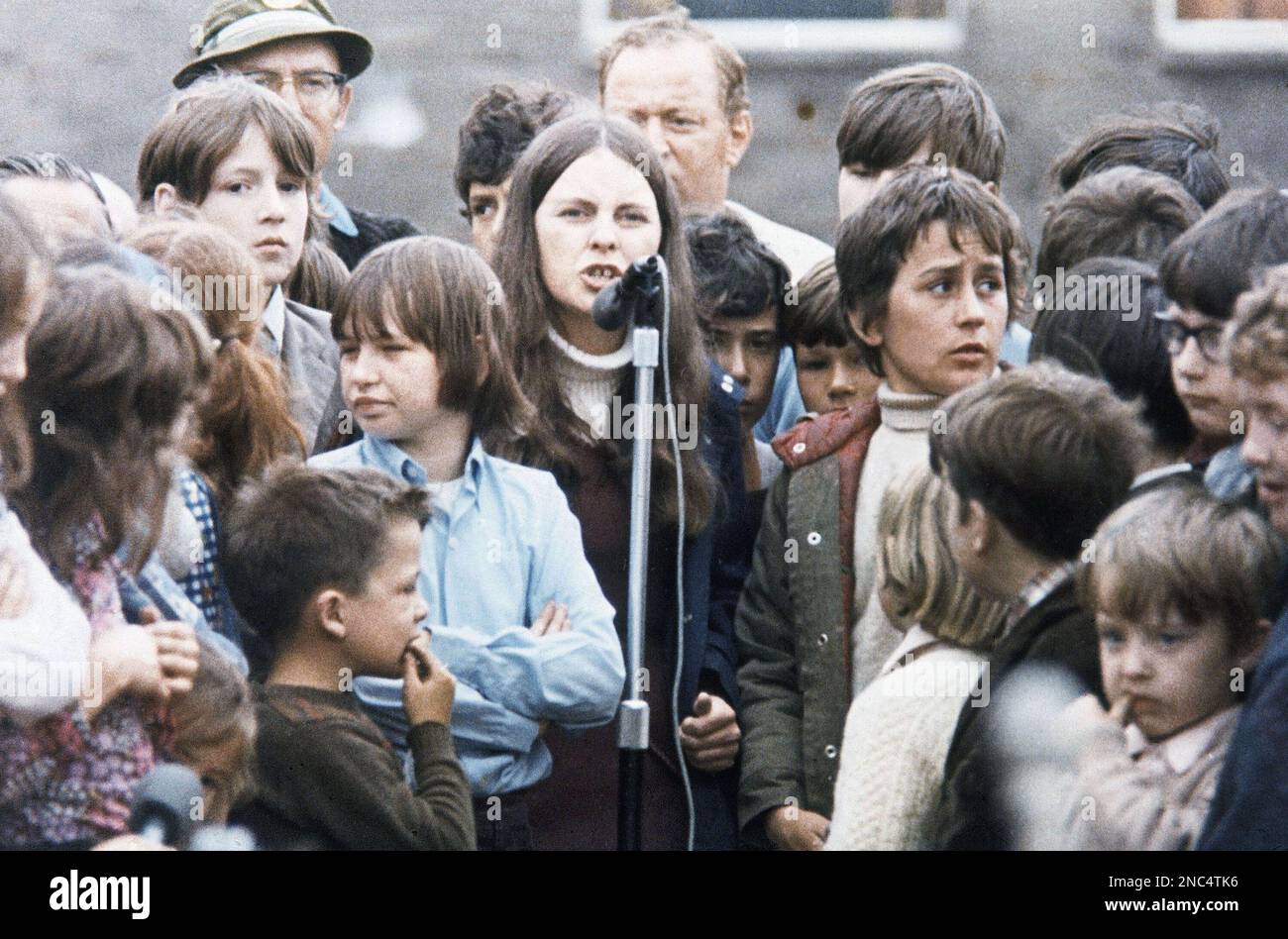 Bernadette Devlin, Member of Parliament for Mid-Ulster, surrounded by ...