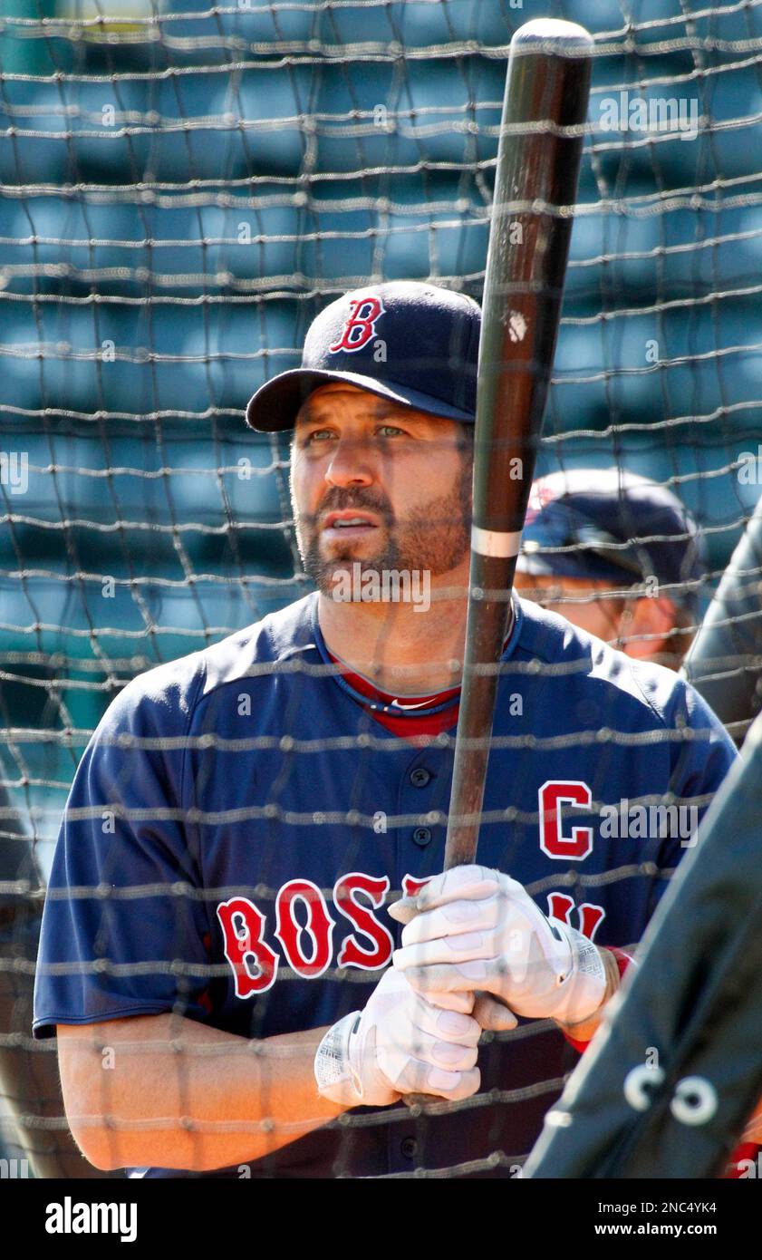 Boston Red Sox Jason Varitek takes batting practice before a spring ...