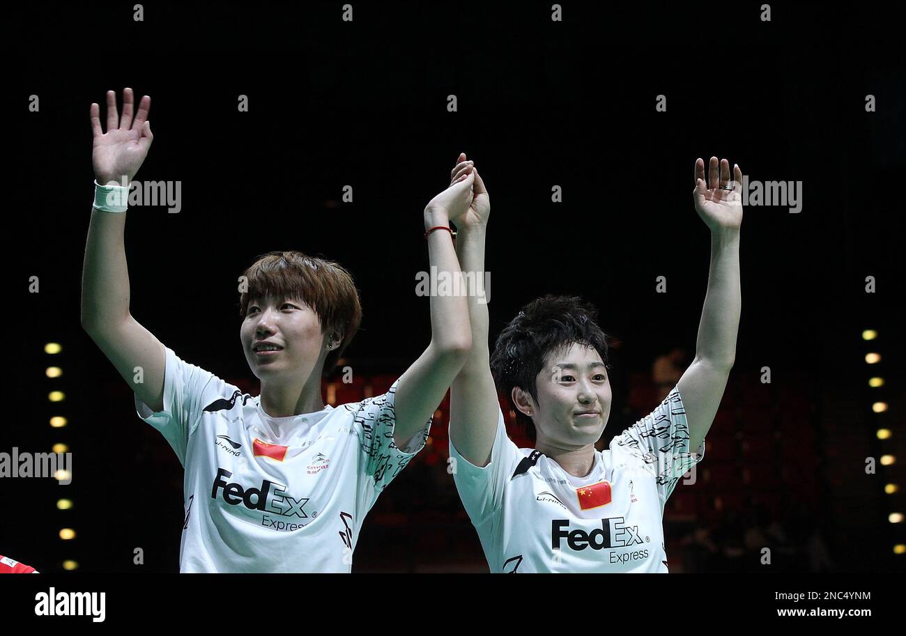 China's Yu Yang, right, and Wang Xiaoli celebrate winning the All ...