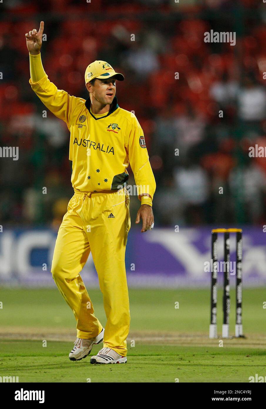Australia's cricket captain Ricky Ponting gestures to his teammates ...