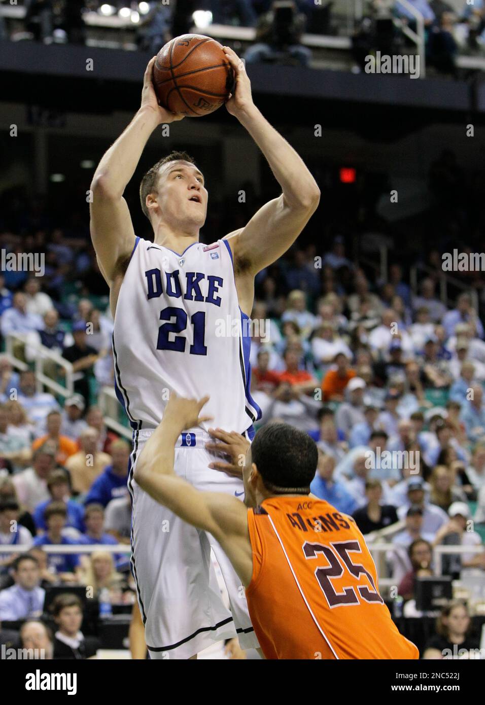 Duke's Miles Plumlee (21) shoots over Virginia Tech's Manny Atkins (25 ...