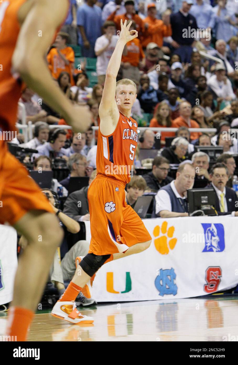 Clemson's Tanner Smith (5) reacts after a shot against North Carolina ...