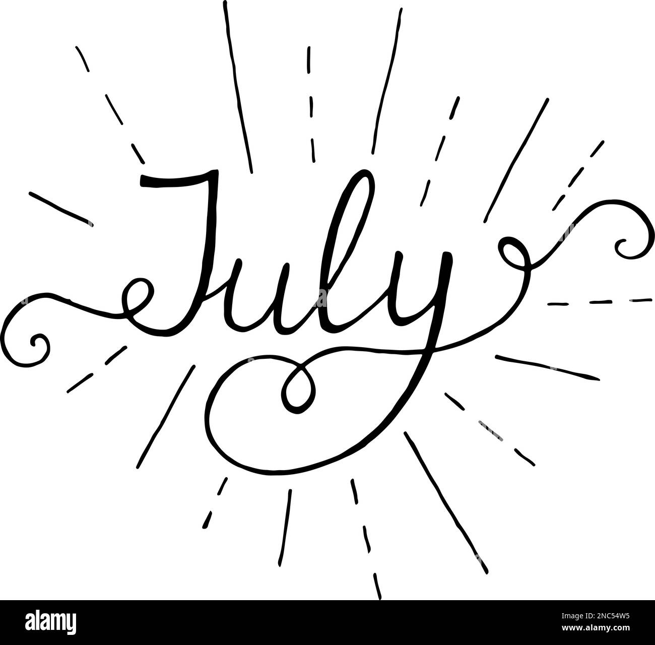 July - hand drawn lettering. Perfect brush typography for cards, poster ...