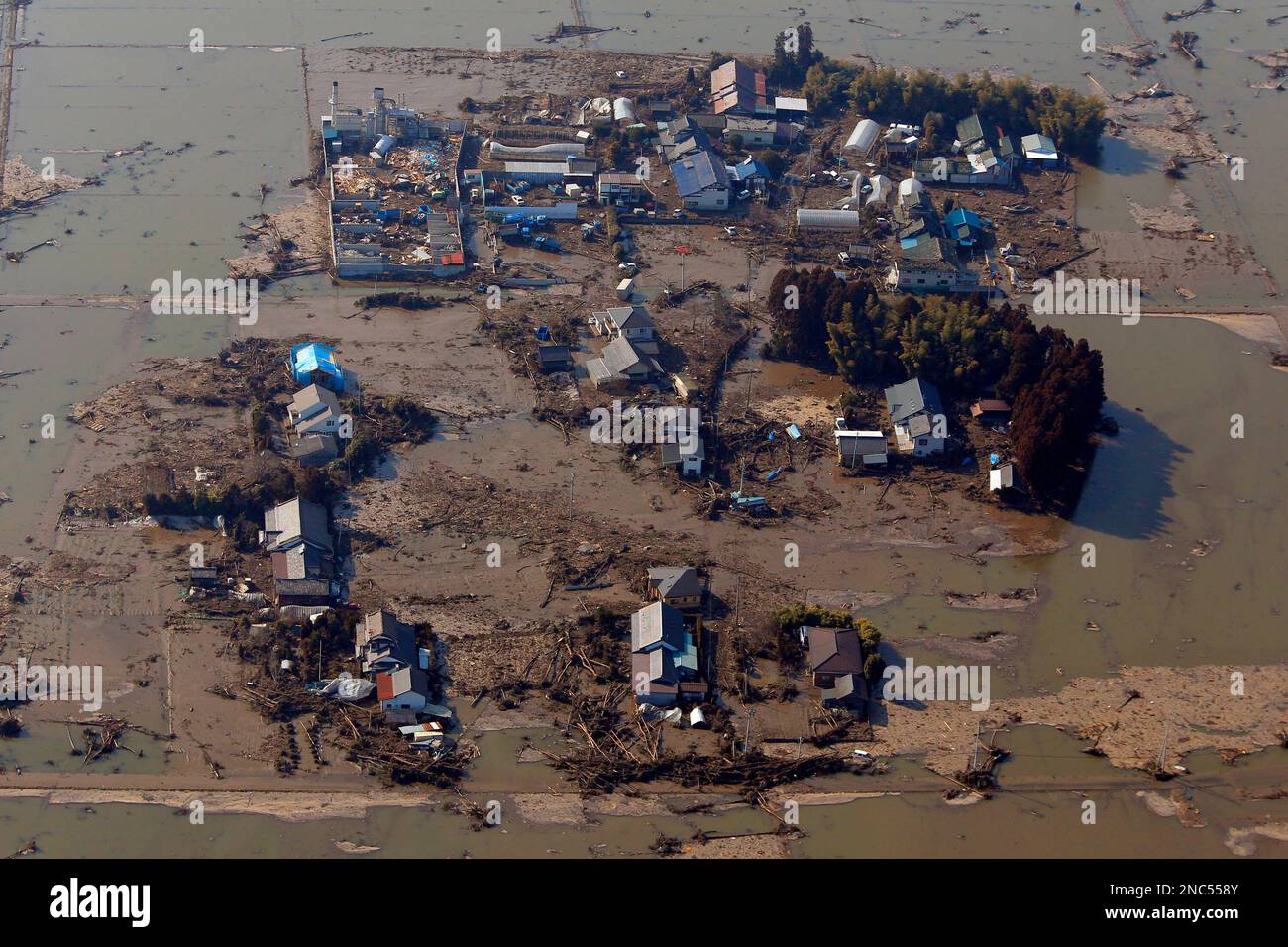 A residential area remains in flood in Sendai, northern Japan, Saturday ...