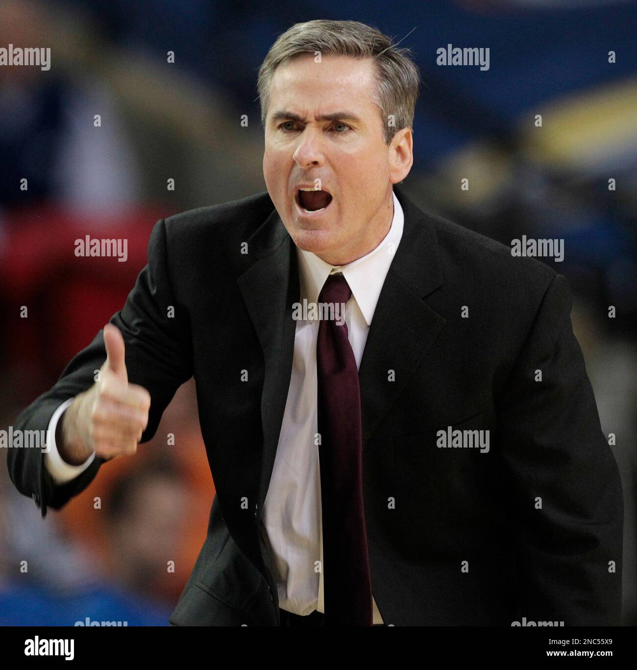 Mississippi State head coach Rick Stansbury reacts during the first ...