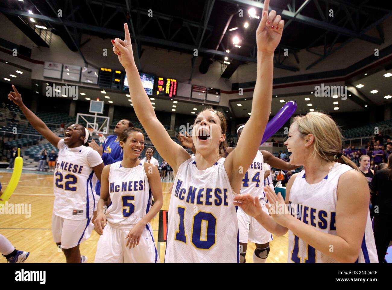 McNeese State's Ashlyn Baggett (10) celebrates with teammates Caitlyn ...