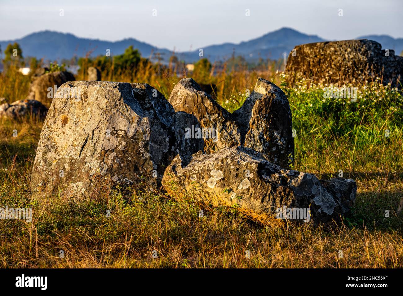 The Plain of Jars, a megalithic archaeological landscape in Laos. Xieng ...