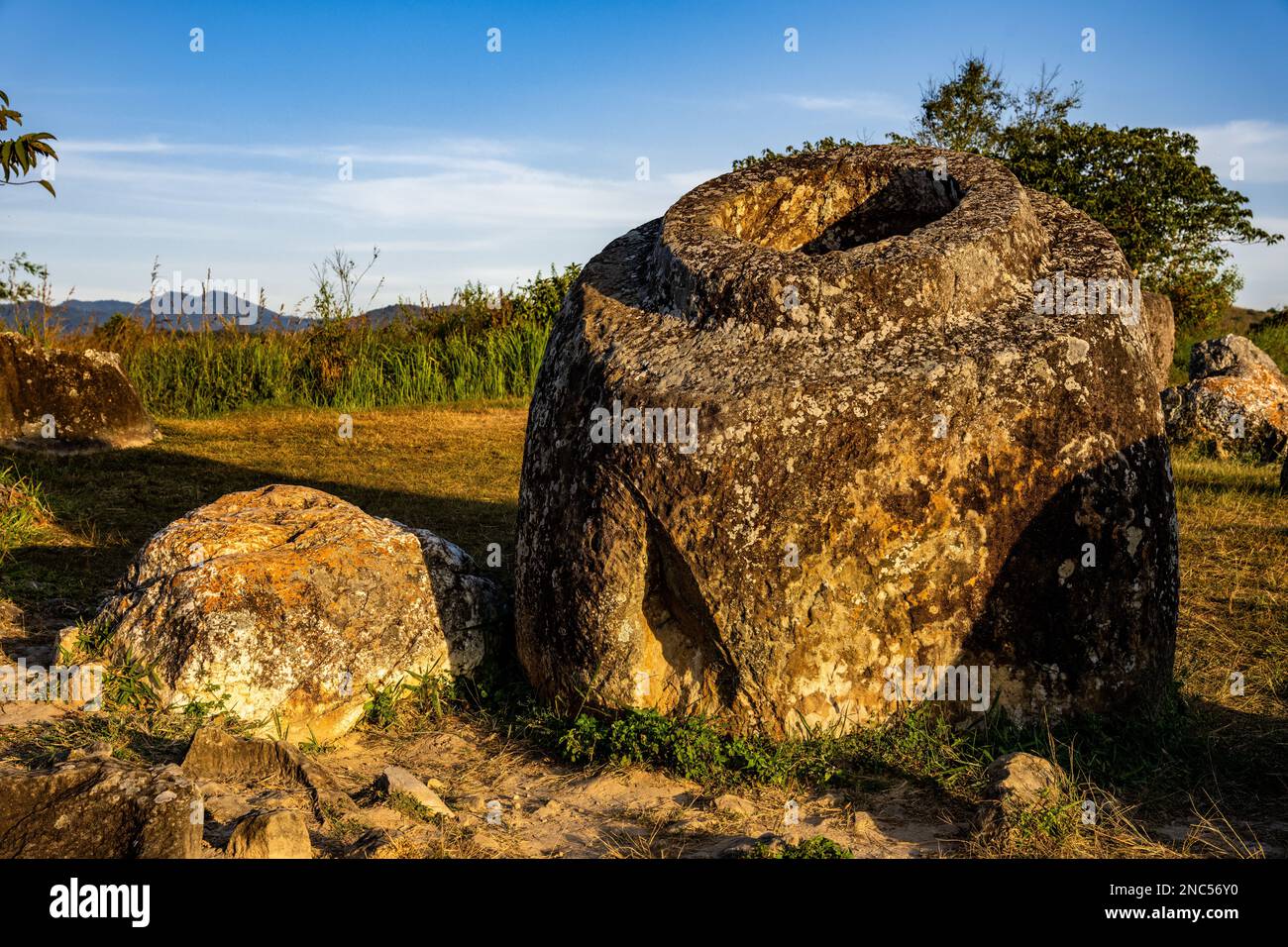 The Plain of Jars, a megalithic archaeological landscape in Laos. Xieng ...