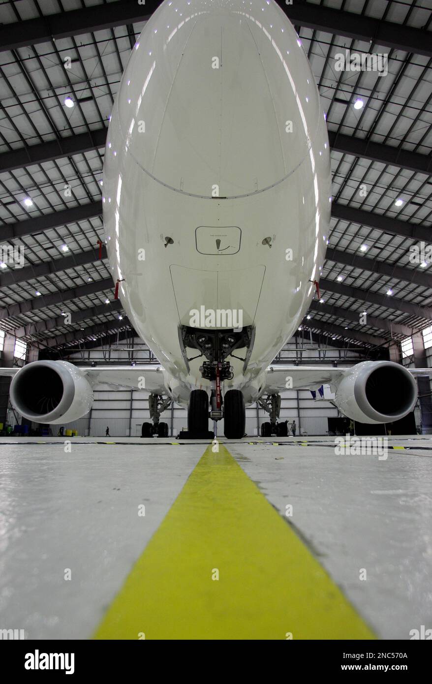 A Japan Airlines Boeing 787 Dreamliner is seen at Boeing's Global ...