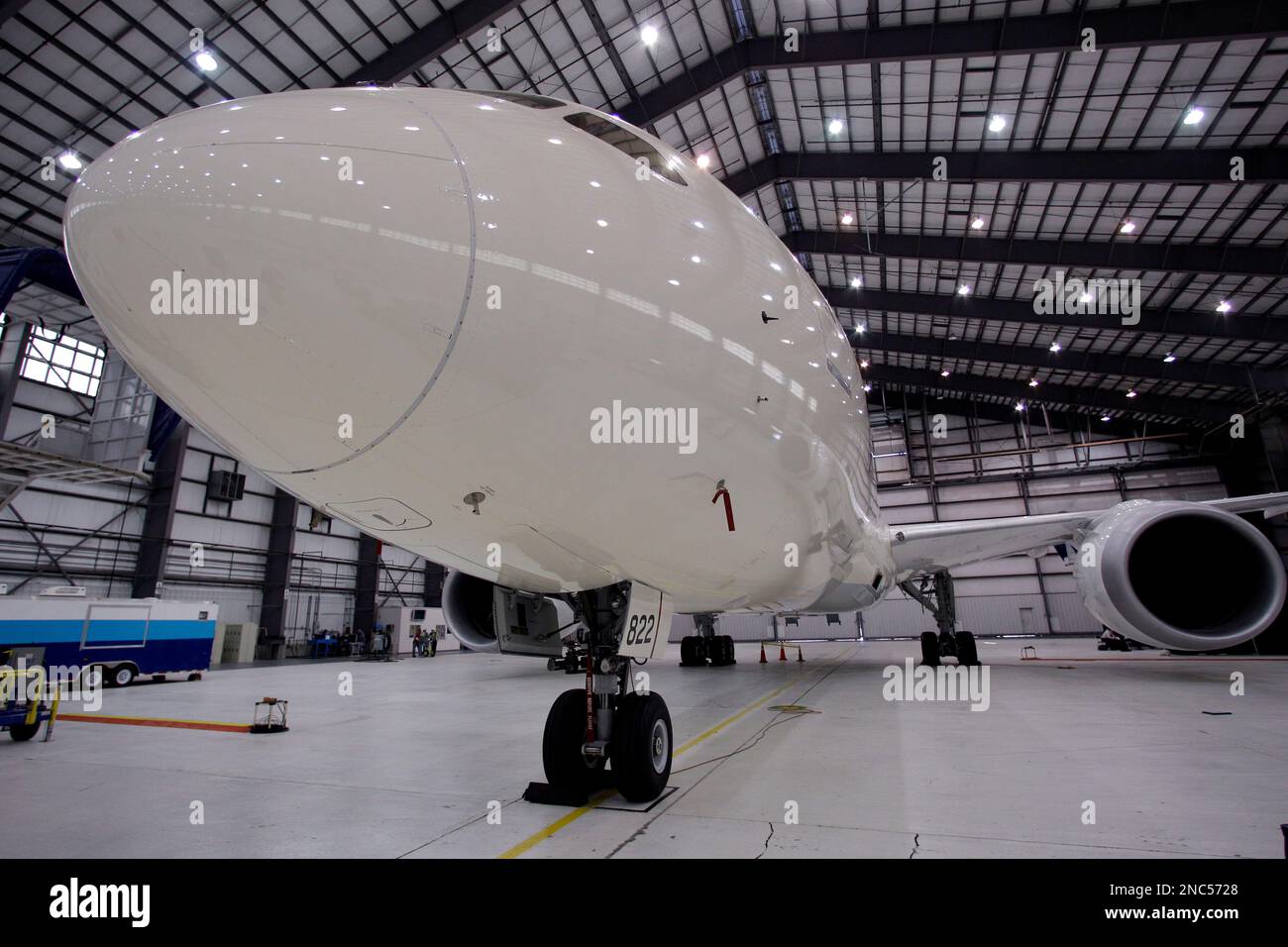A Japan Airlines Boeing 787 Dreamliner is seen at Boeing's Global ...