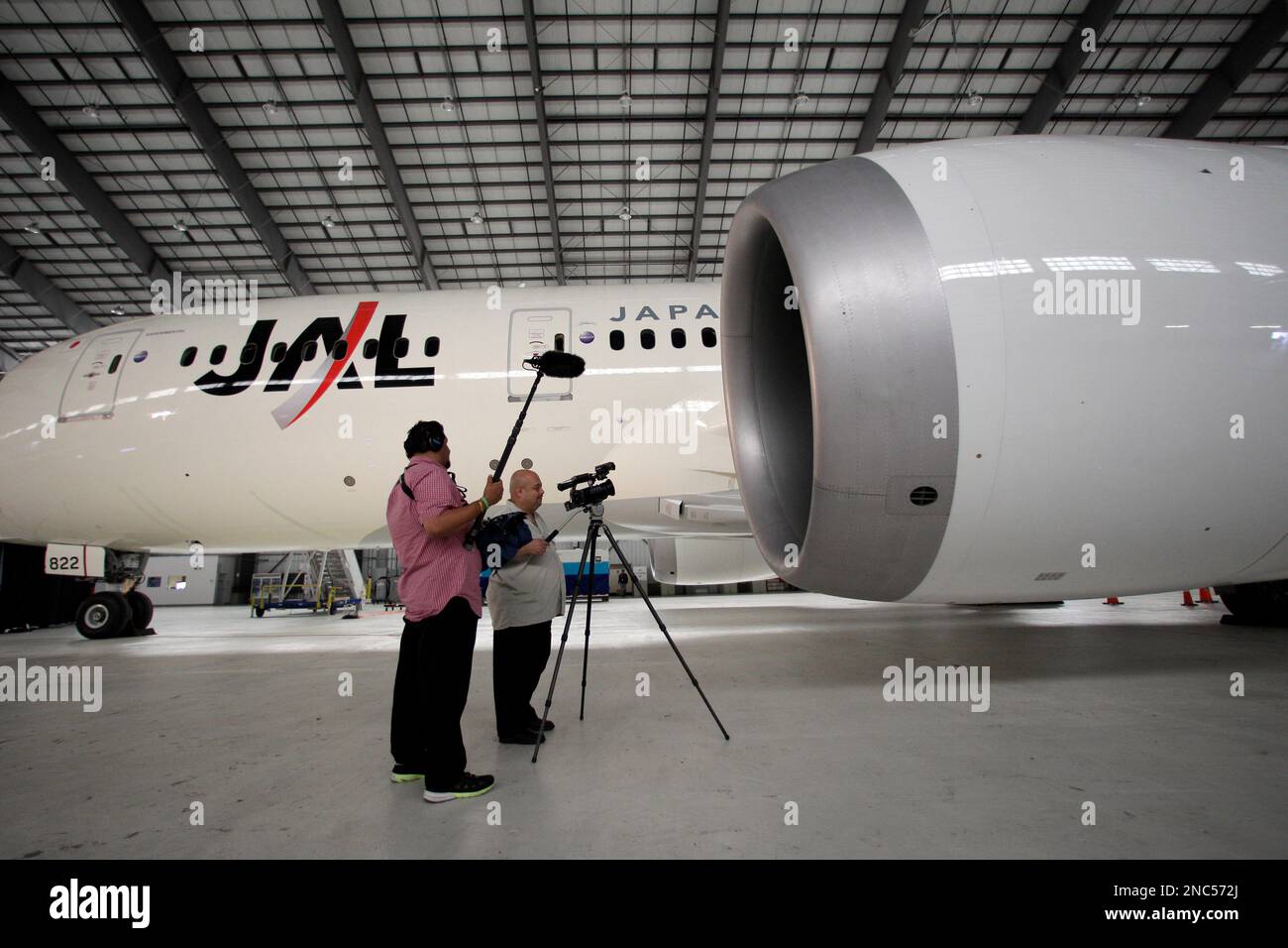 A Japan Airlines Boeing 787 Dreamliner is seen at Boeing's Global ...