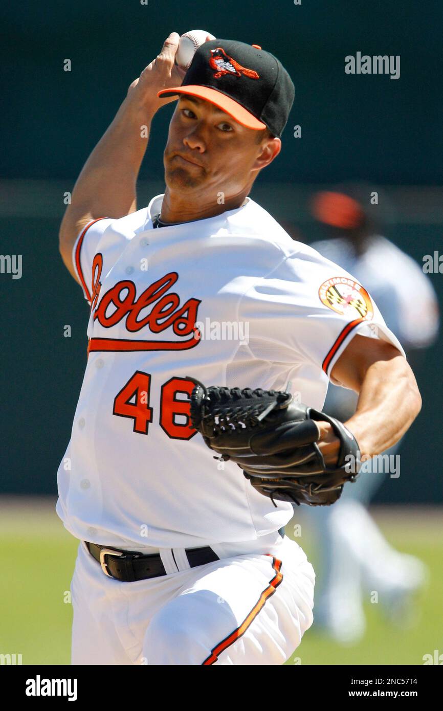 Baltimore Orioles pitcher Jeremy Guthrie (46) throws to Philadelphia ...