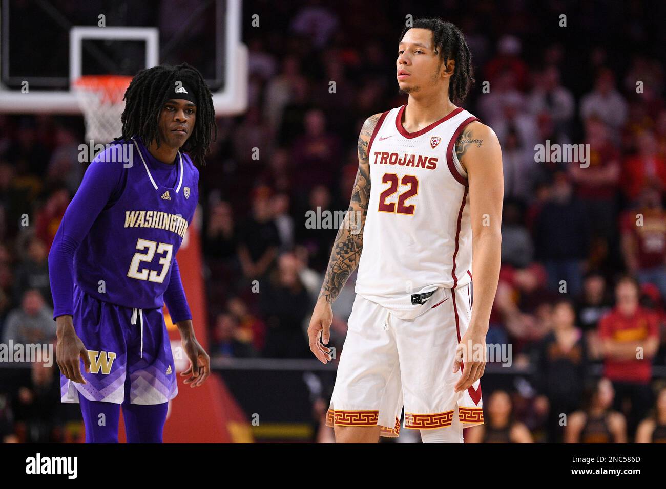 LOS ANGELES, CA - FEBRUARY 04: USC Trojans guard Tre White (22) looks ...