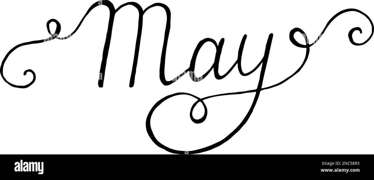 Spring lettering May. Vector handwritten typography. Black and white ...