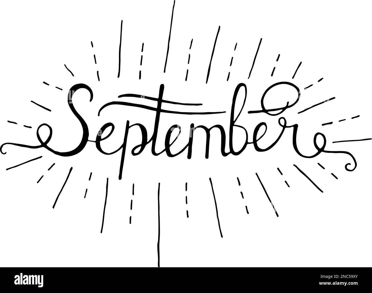 Hand drawn ink lettering Hello September isolated black on white ...