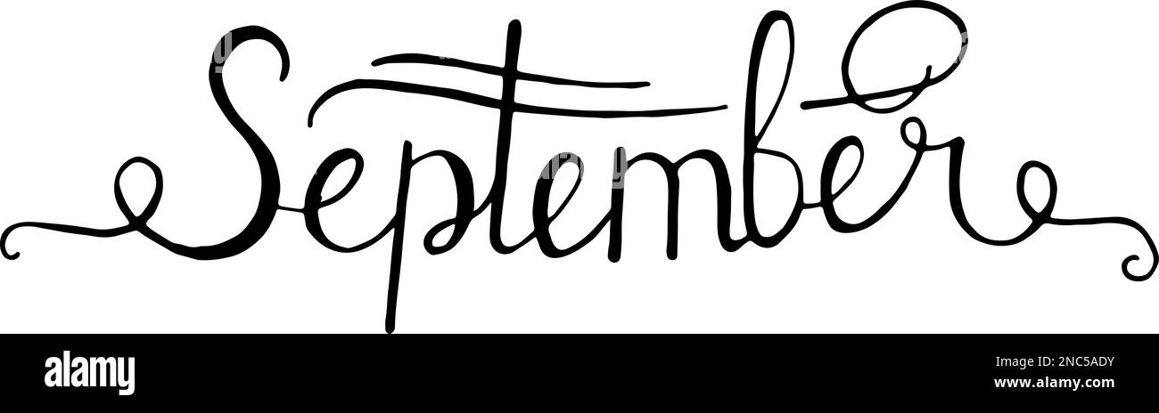 Hand drawn ink lettering Hello September isolated black on white ...