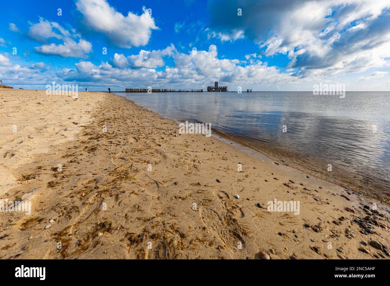 Gdynia, Poland - April 2022: Babie Doly beach with old ruins of pier ...
