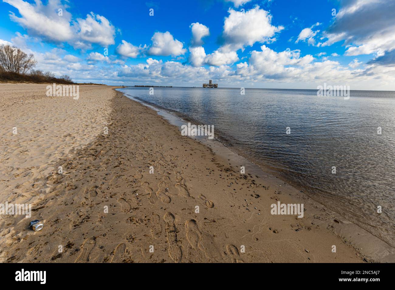 Gdynia, Poland - April 2022: Babie Doly beach with old ruins of pier ...