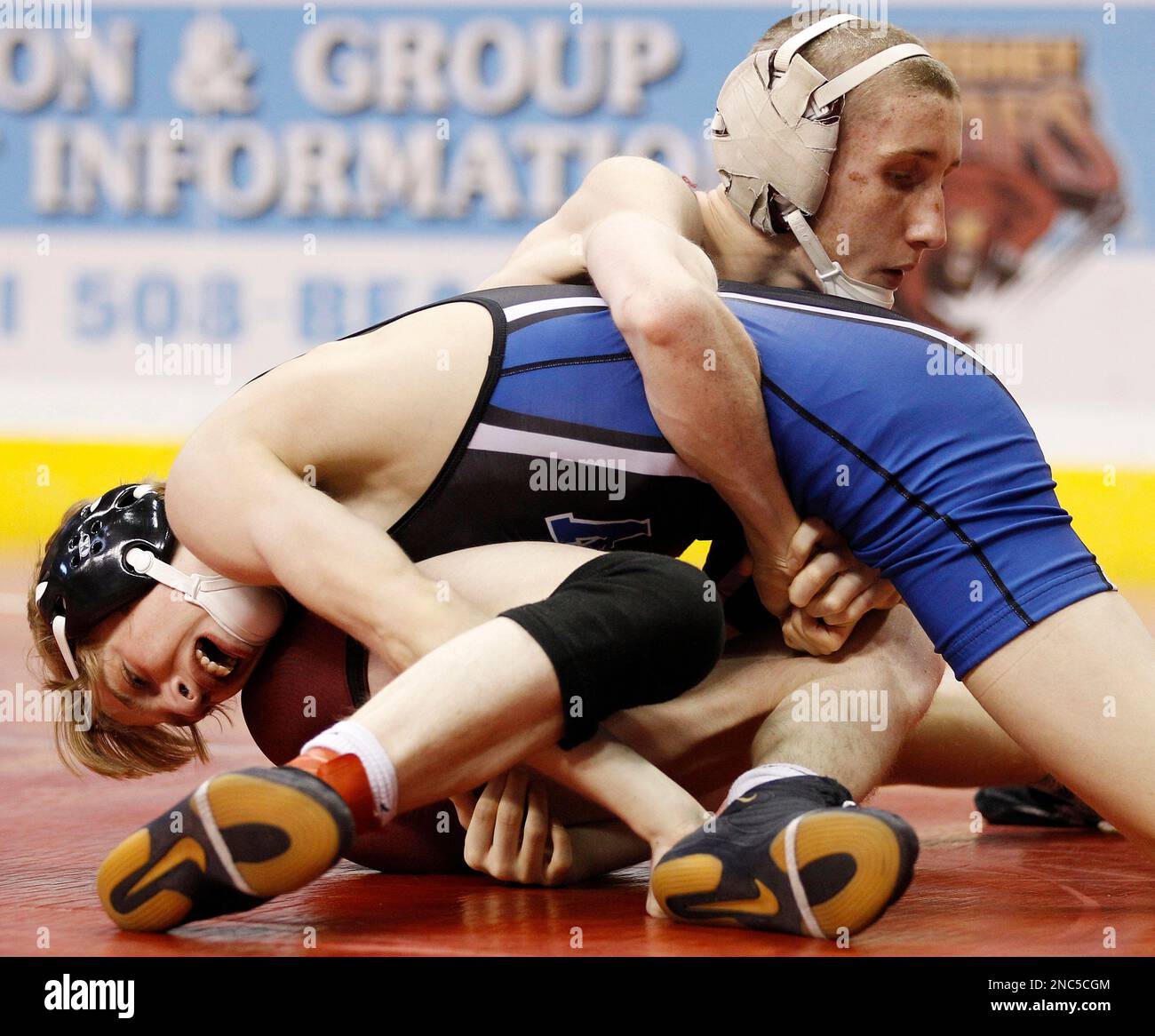 Pleasant Valley's Kenny Yanovich, left, struggles with Governor Mifflin ...