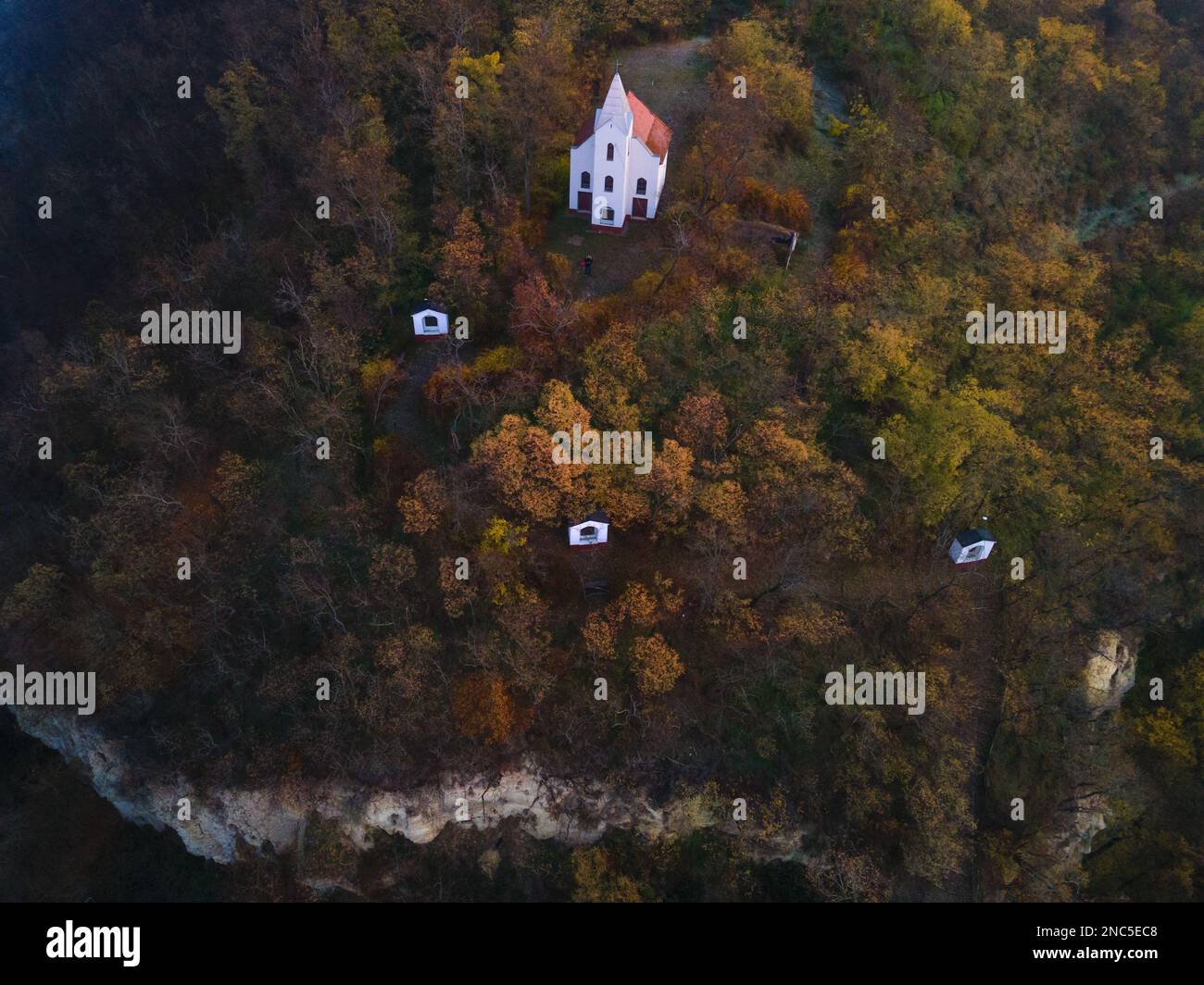 Aerial view of the Kálvária hill on the border of Nógrádszakál and the ...