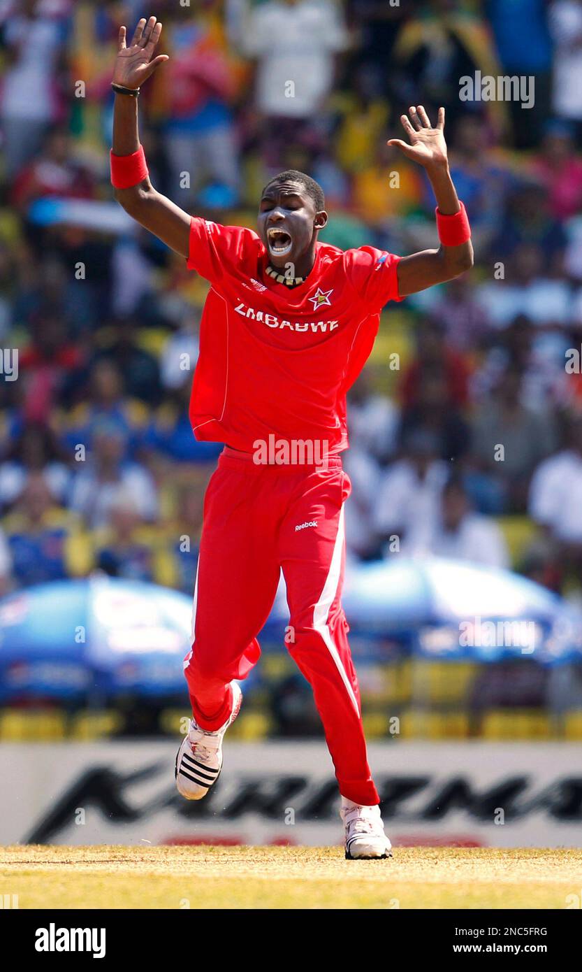 Zimbabwe's bowler Chris Mpofu unsuccessfully appeals for the wicket of ...