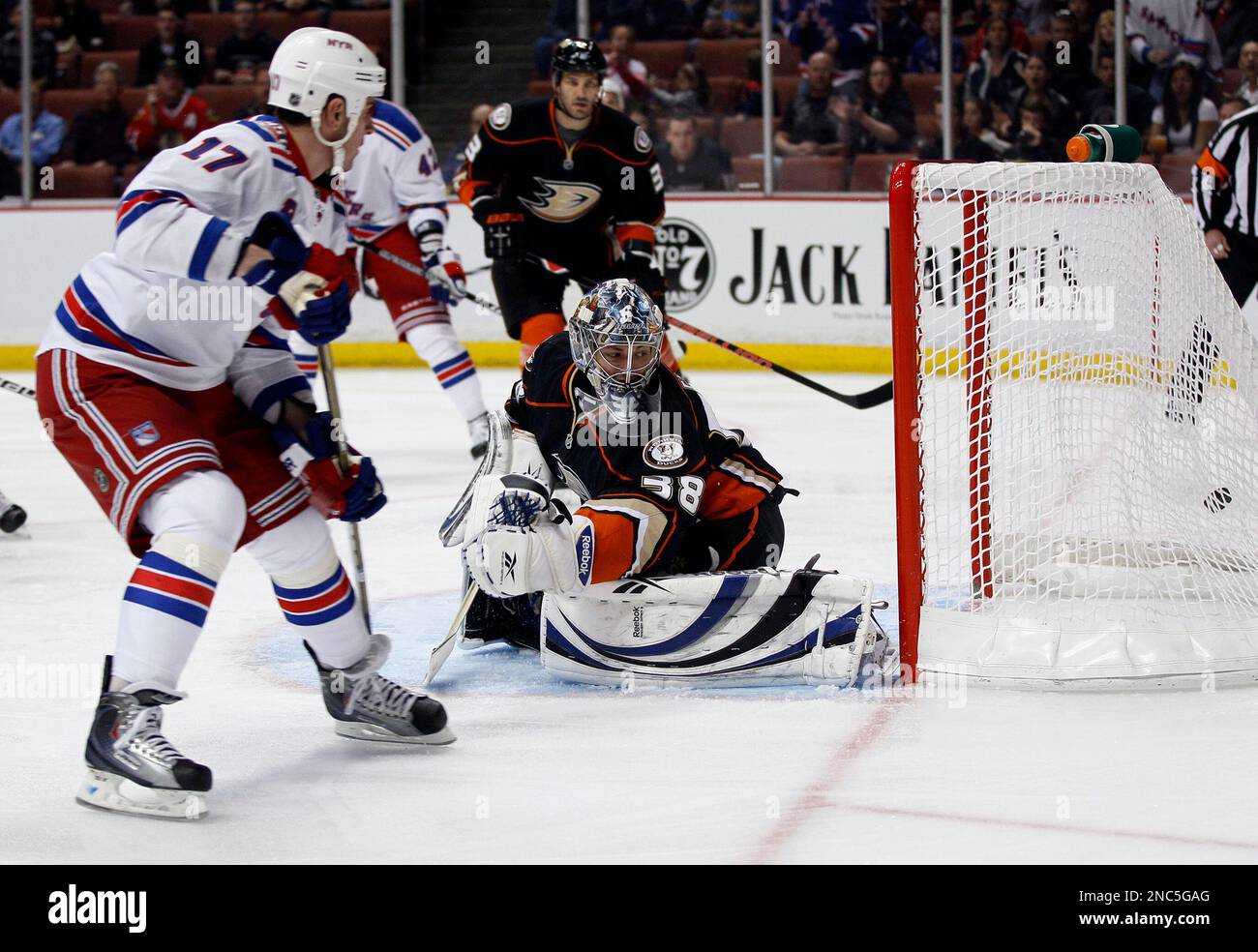 New York Rangers left wing Brandon Dubinsky (17) scores a goal against ...