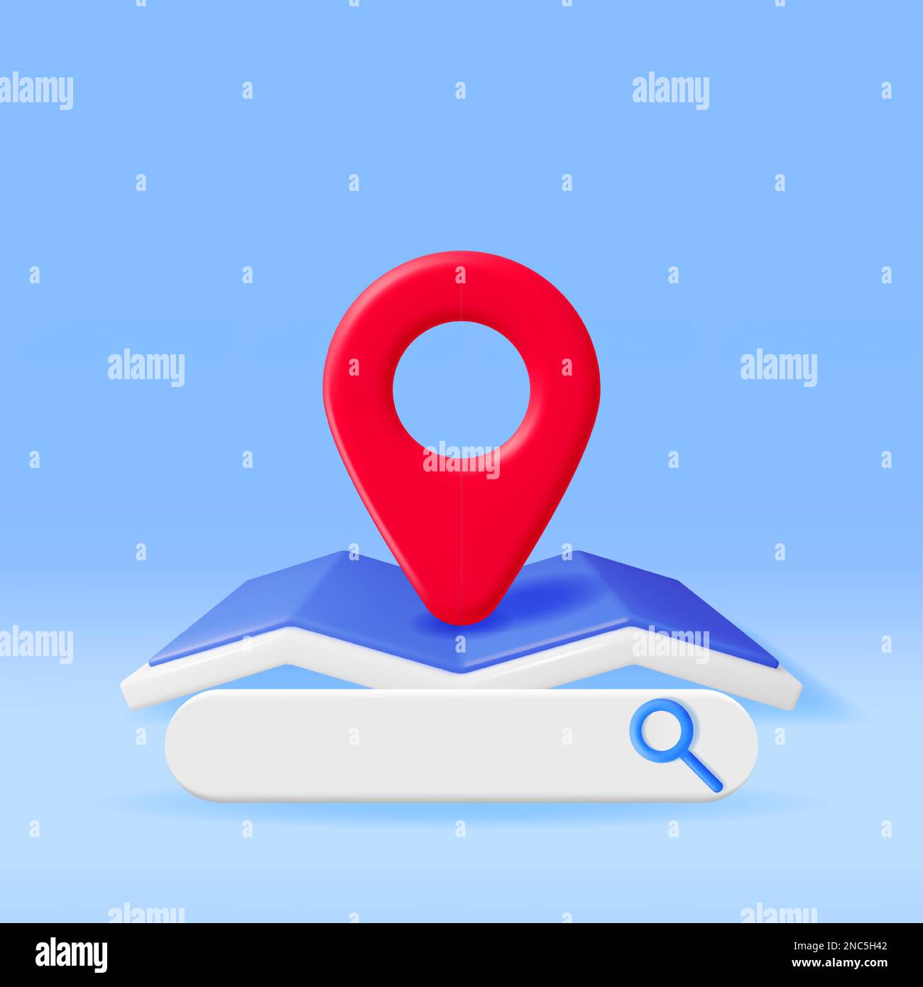 3D Location Folded Paper Map with Magnifying Glass Stock Vector Image ...