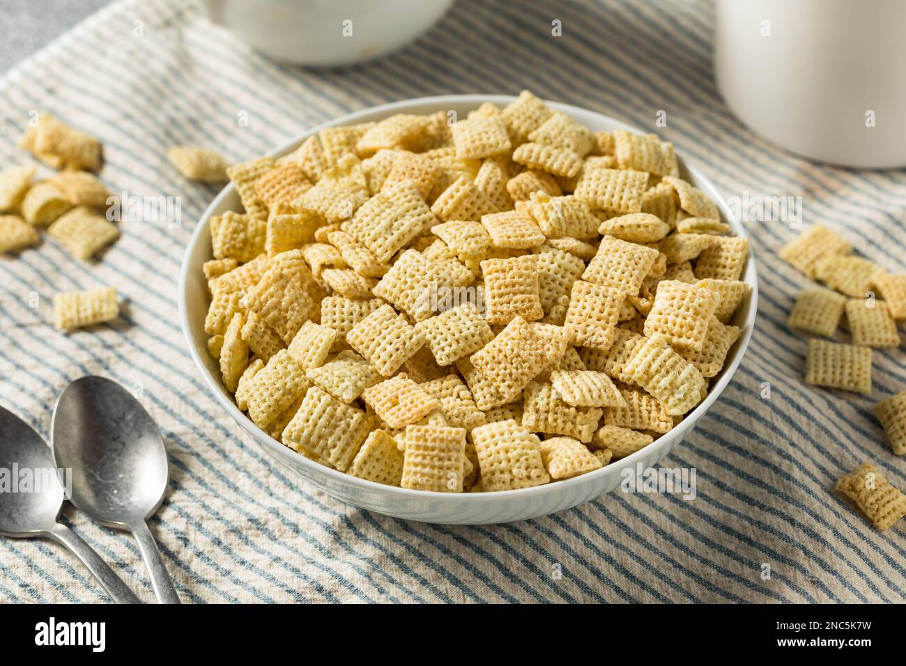 Homemade Puffed Square Rice Cereal for Breakfast in a Bowl Stock Photo ...