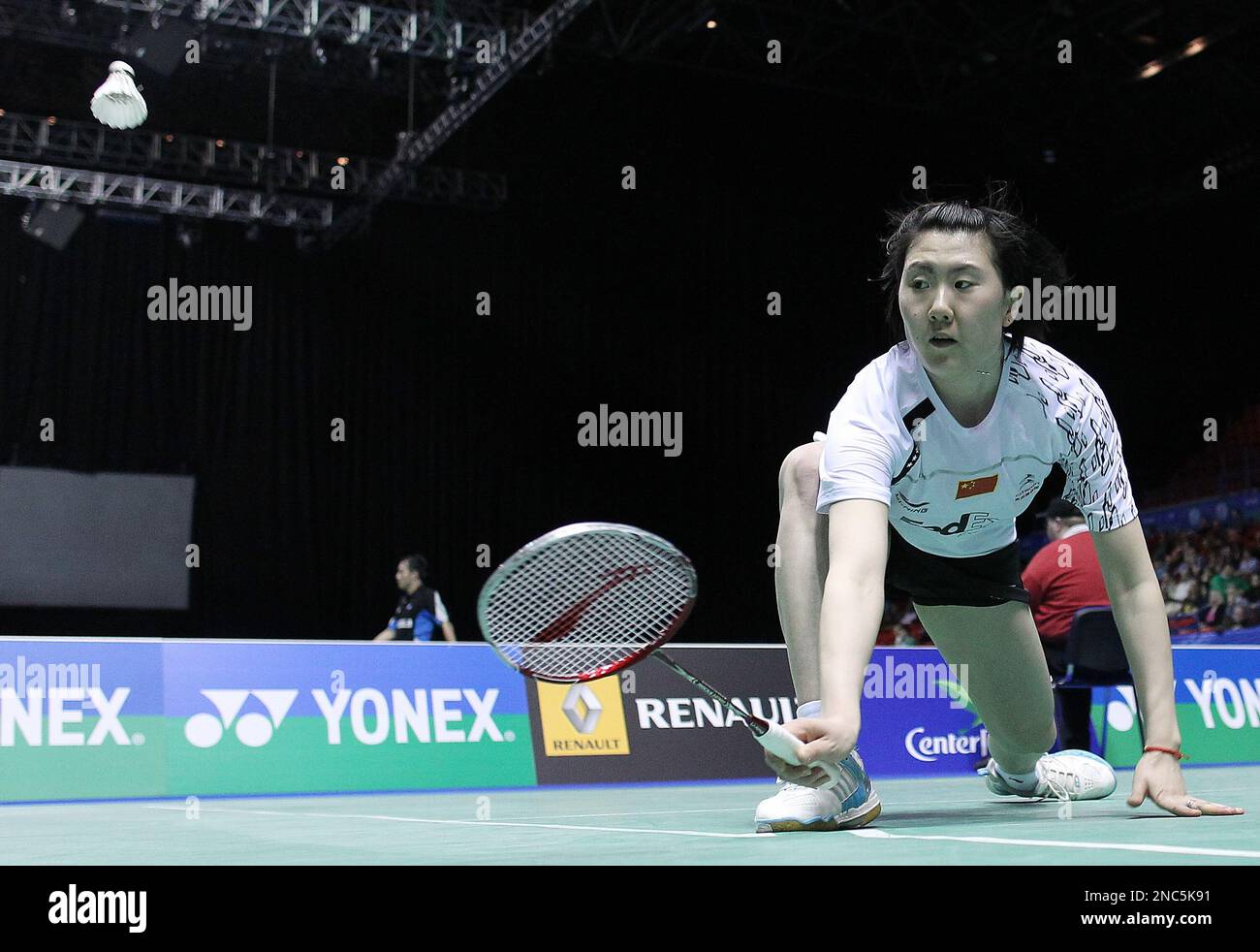 Lu Lan of China hits a shot during her women's singles first round ...