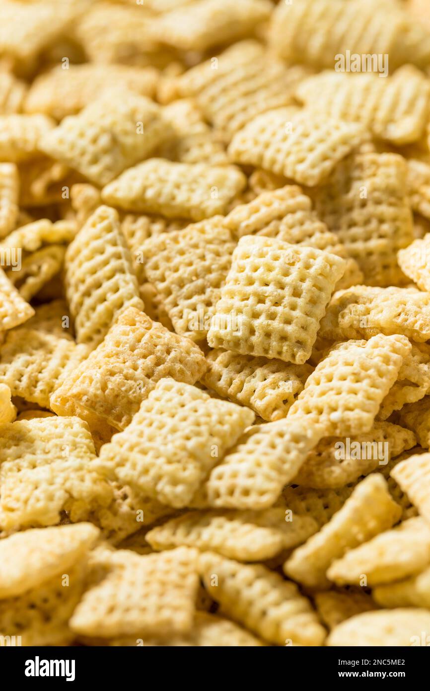 Homemade Puffed Square Rice Cereal for Breakfast in a Bowl Stock Photo ...