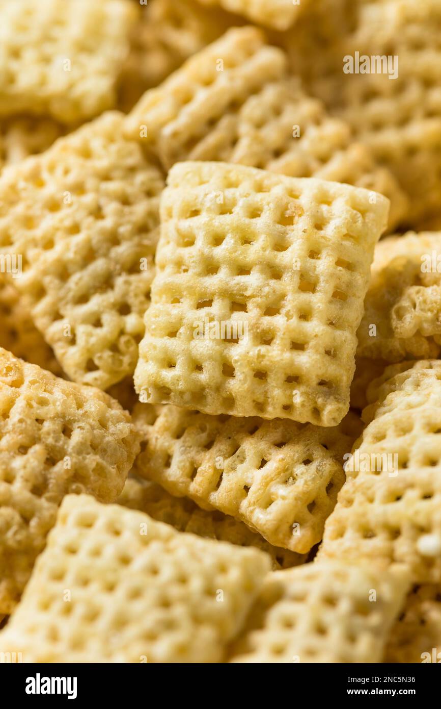 Homemade Puffed Square Rice Cereal for Breakfast in a Bowl Stock Photo ...