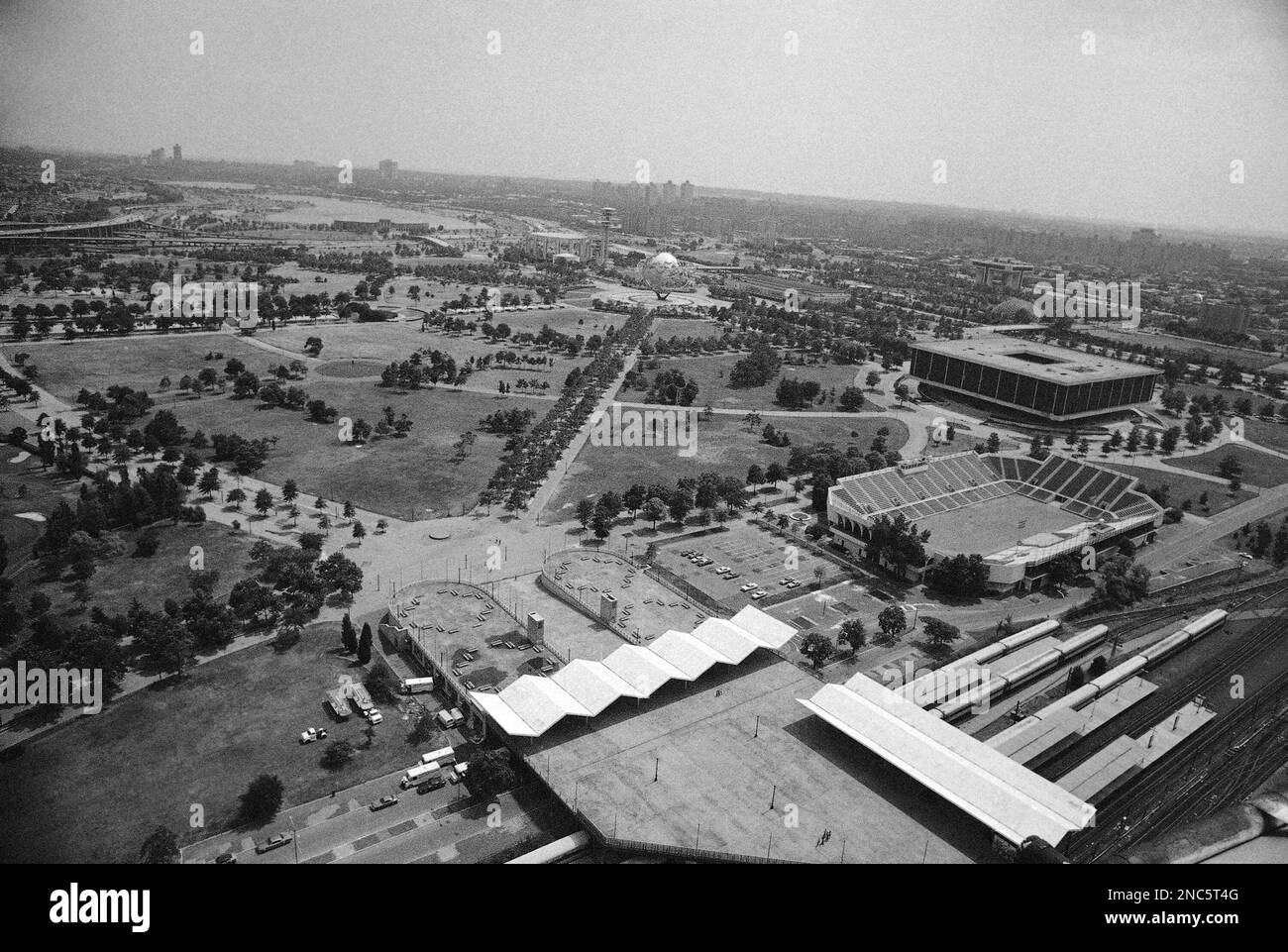 View of the 1964-65 World’s Fair grounds in New York’s Flushing Meadow ...